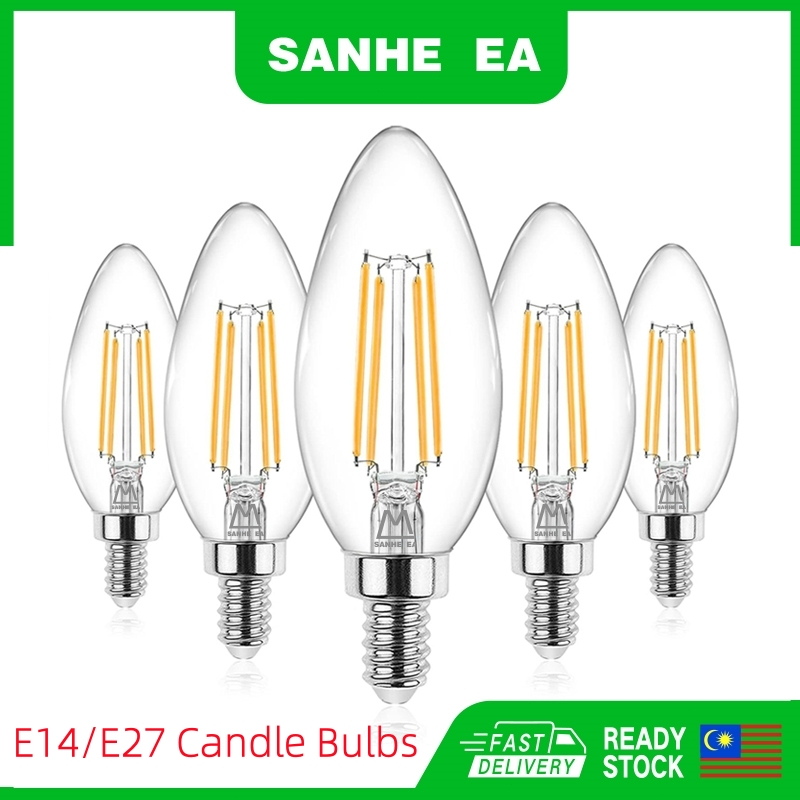 SANHE EA E14 E27 Candelabra LED Light Bulbs 60 Watt Equivalent, 550 Lumen, Warm White Candle ...