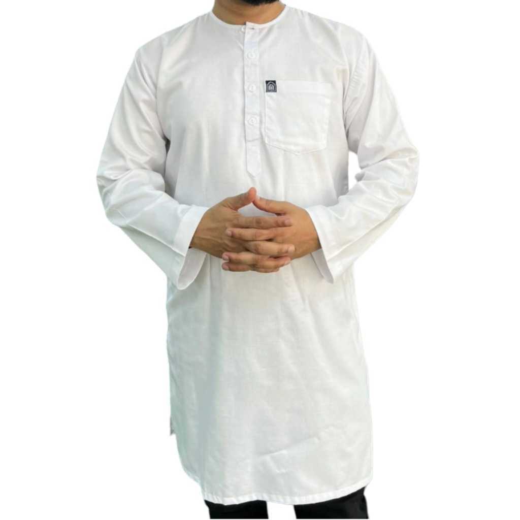 Kurta Labuh Collar Bulat Lengan Panjang Long Sleeve (S - 5XL) White ...