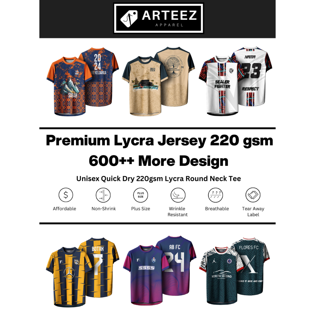 Custom Baju Jersi 220gsm Sublimation Murah Round Neck NFL Small ...