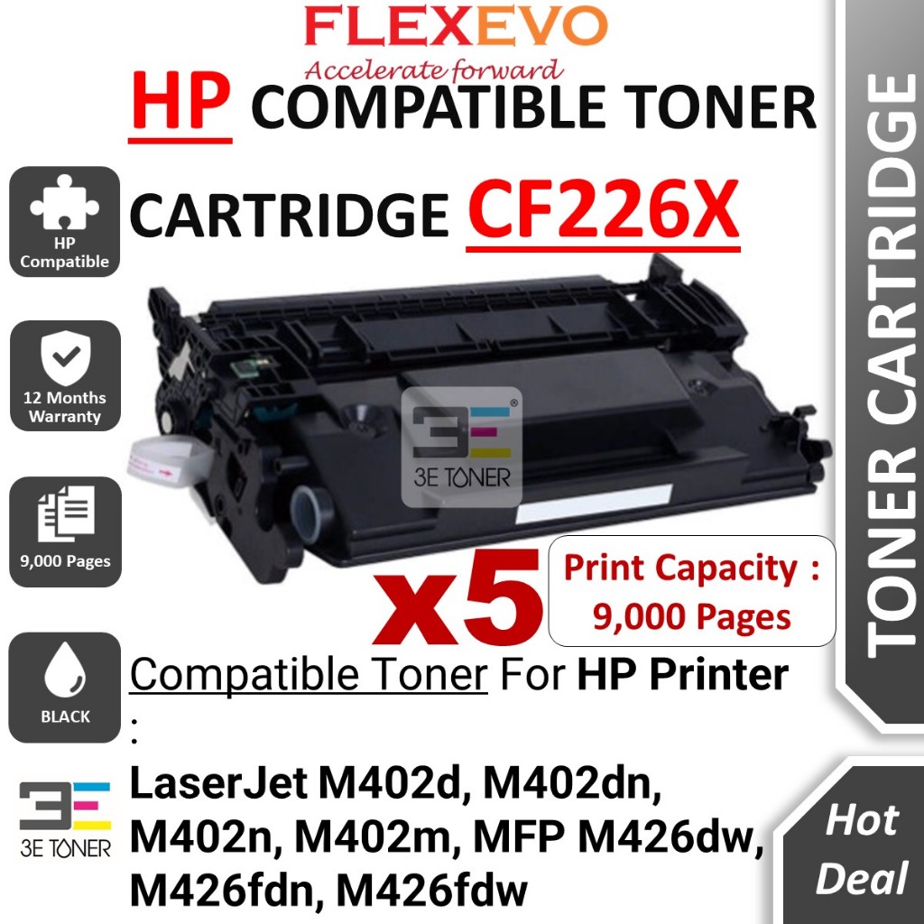 5 Units Compatible HP CF226X 226 26X Premium Toner For M402d M402dn ...