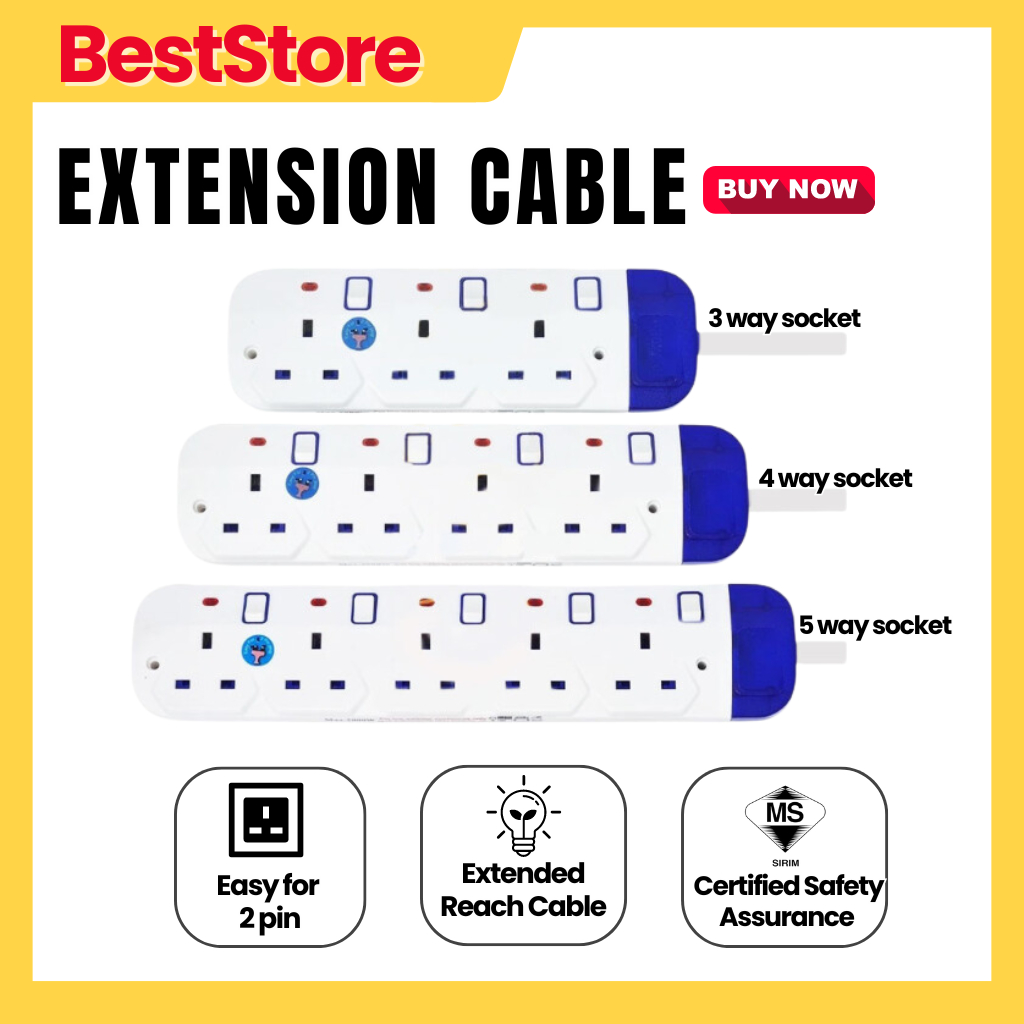 [sirim] High Quality 3 4 5 Way White Series Trailing Socket Extension Socket 2 5 Meter 1 25mm X