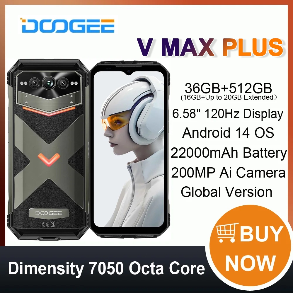 DOOGEE V Max Plus 5G Rugged Phone 36GB+512GB 6.58'' Android 14 Dimensity 7050 200MP Ai Camera ...