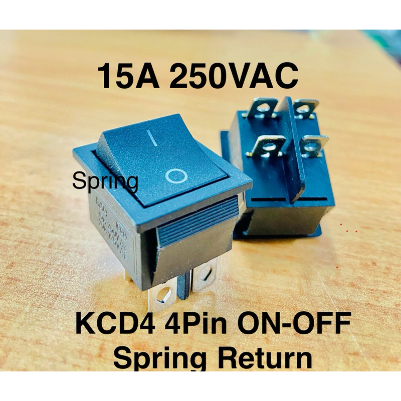 Ready Stock KCD4 15A 250VAC Spring Rocker Switch (ON)-OFF Black 4 Pins ...