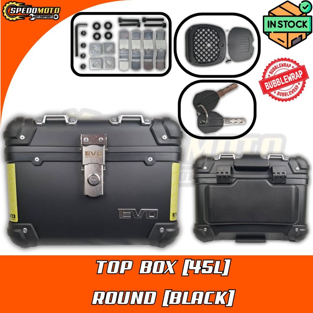 BOX MOTOR 45L / TOP BOX (ROUND) EVO ADVENTURE [45L] BLACK | Shopee Malaysia