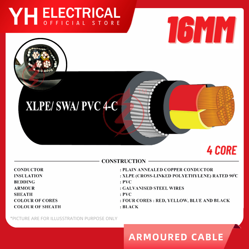 [Per Meter] 16mm x 2core / 4 core Armoured Cable ( SIRIM APPROVED ) | Shopee Malaysia