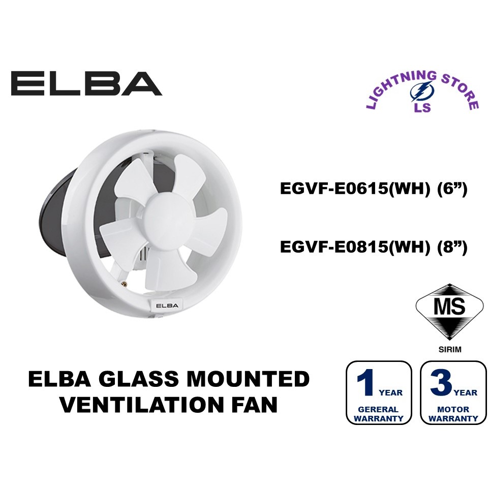 Elba 6" / 8" Glass Mounted Ventilation Fan EGVF-E0615(WH) / E0815(WH ...