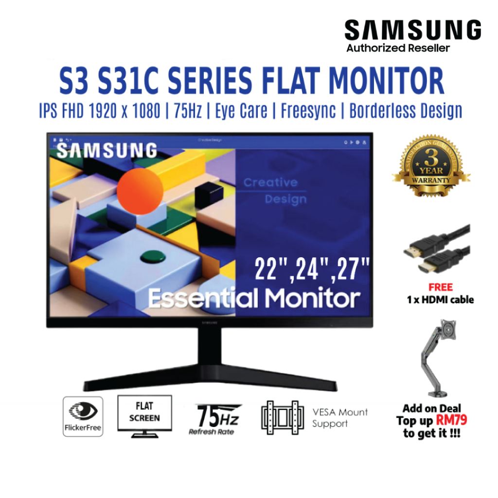 Samsung IPS FHD Monitor S3 S31C 75Hz/5MS/HDMI/VGA (24" & 27 ...