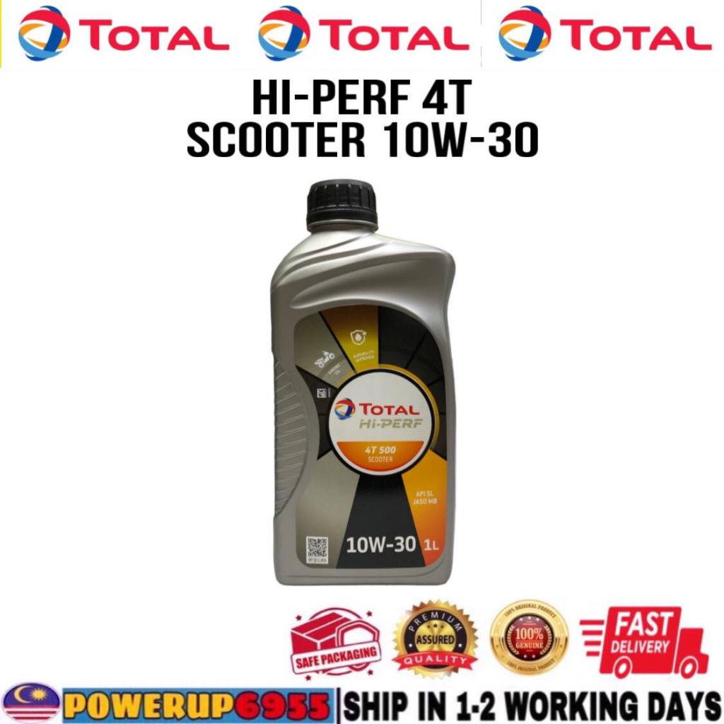 TOTAL HI-PERF 4T SCOOTER 10W-30 10W30 ENGINE OIL MINYAK HITAM 1L ...