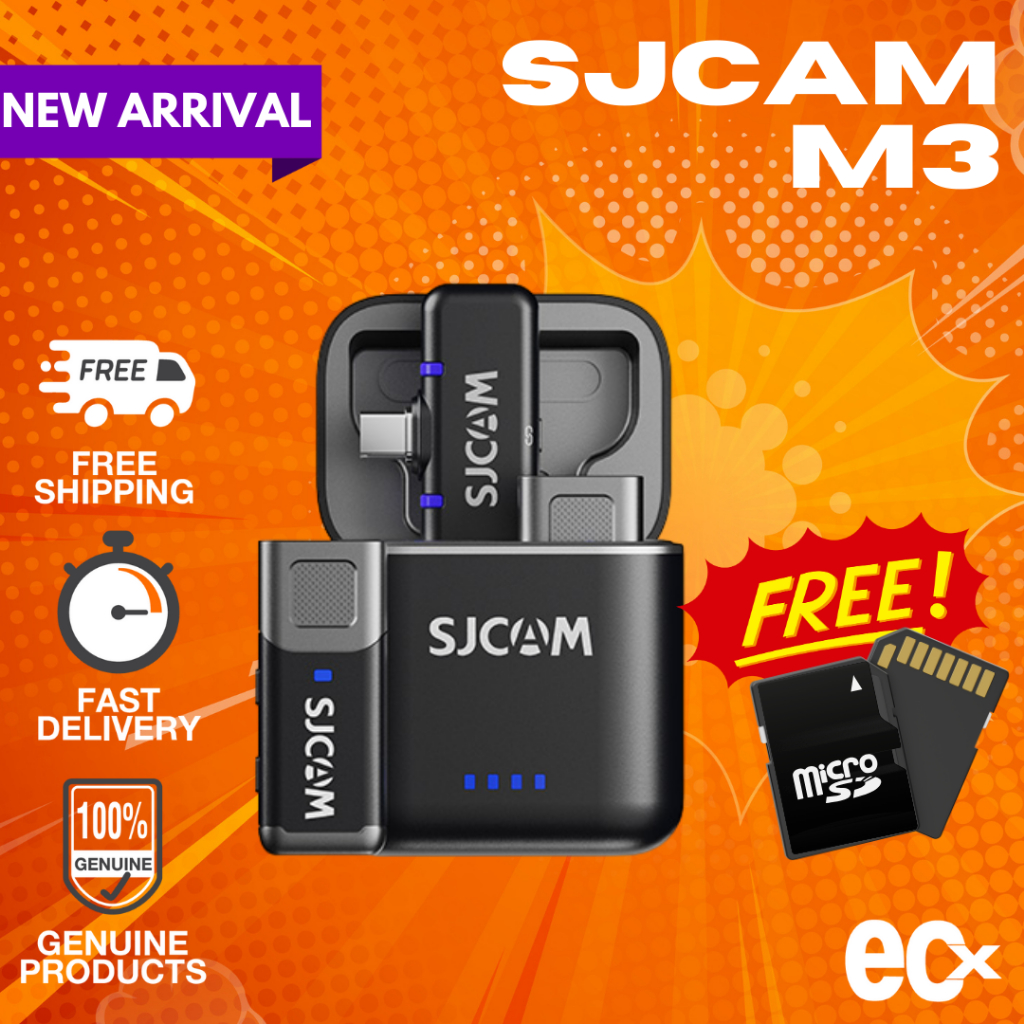 [Free SD Card] SJCAM M3 Wireless Microphone USB-C 2.4GHz Microphone System (2TX+1RX+Charging ...