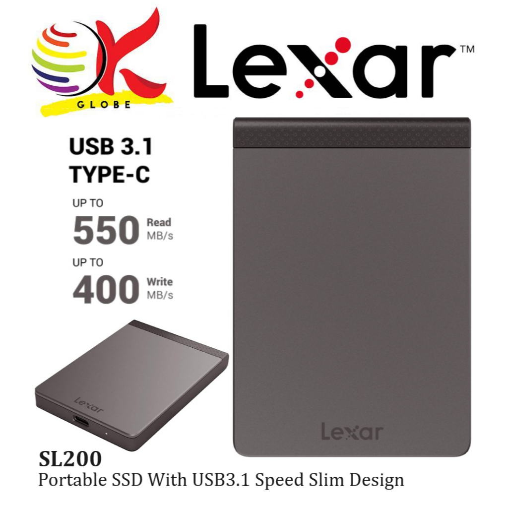 LEXAR SL200 PORTABLE SSD USB3.1 UP TO 550MB/S READ - UP TO 400MB/S ...