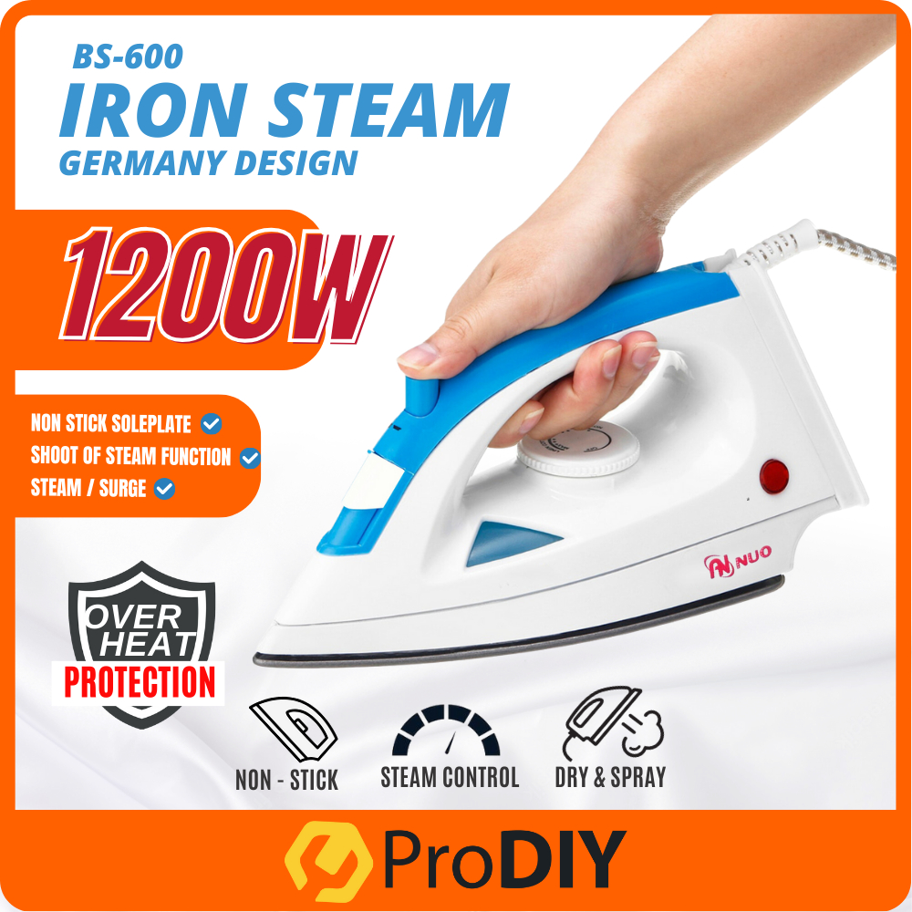 NUO 1200W Travel Dry Iron Cloth Non Stick Teflon Coating Seterika Baju ...