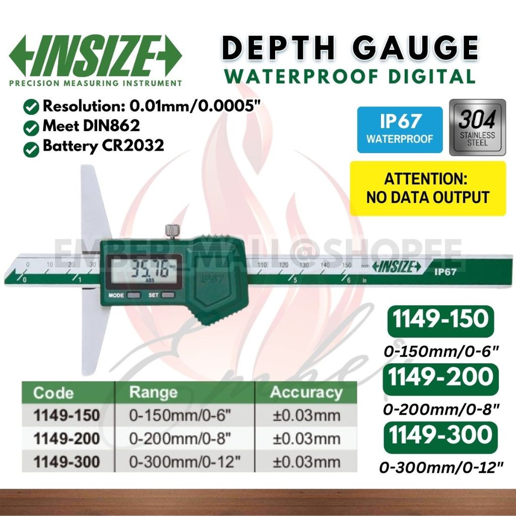 INSIZE 1149 Digital IP67 Dustproof Waterproof Depth Gauge Measuring ...