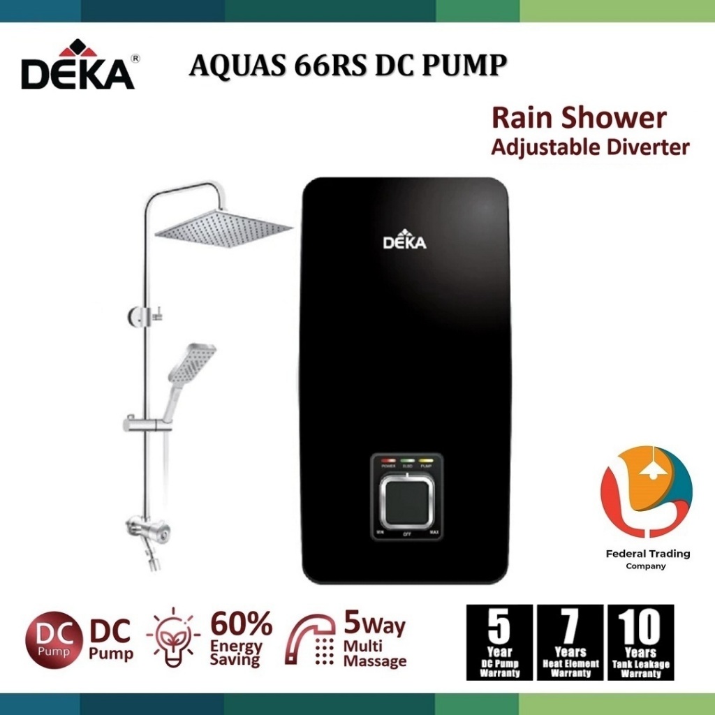 DEKA AQUAS 66RS Instant Water Heater DC Pump Rain Shower 5-Spray ...