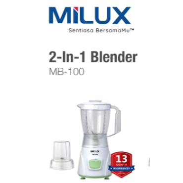 Milux Blender Household Blender 1 Jug 1 Dry Mill 1.5 Litre 400W 2 In 1 ...