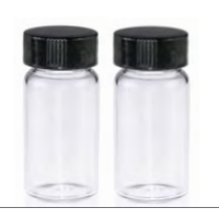 20mL Clear Glass Sample Vial 27.5x57mm. 24mm BLACK Closed Top PP Cap with 22mm Natural PTFE ...
