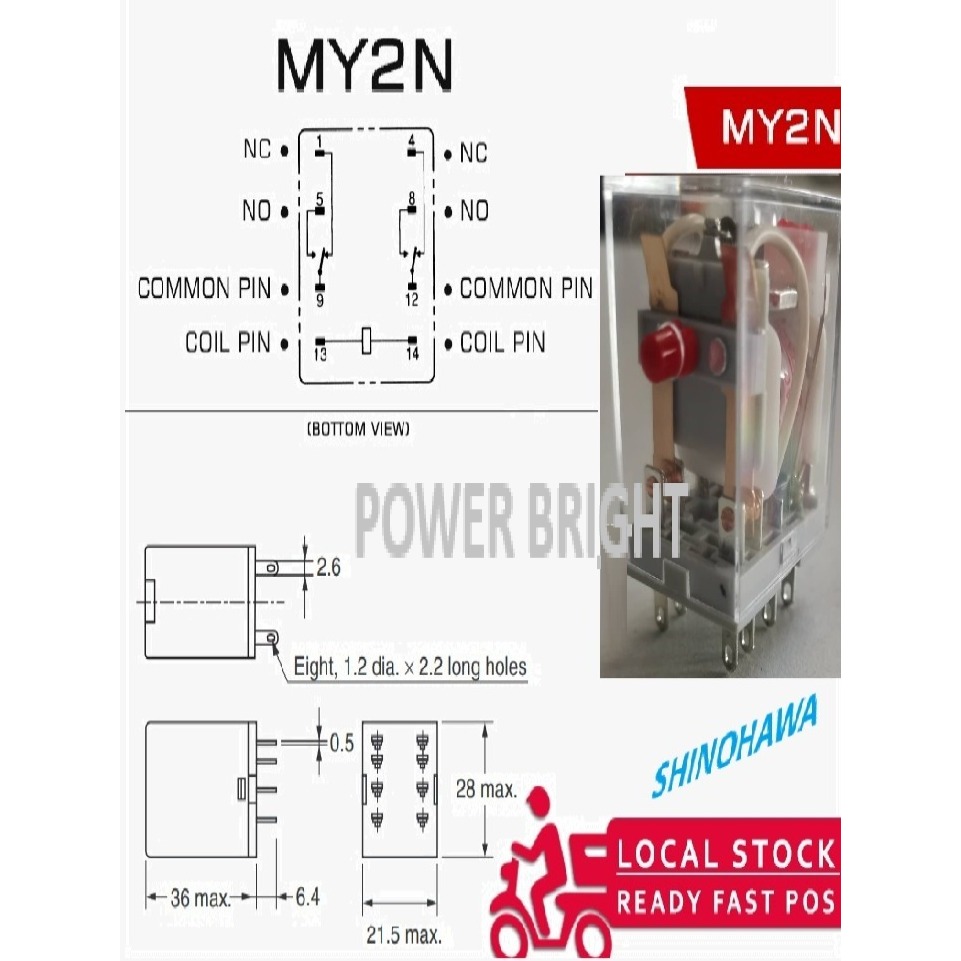 SHINOHAWA MY2N 8PIN RELAY [240 , 24 VAC] , [24 ,12 VDC] | Shopee Malaysia