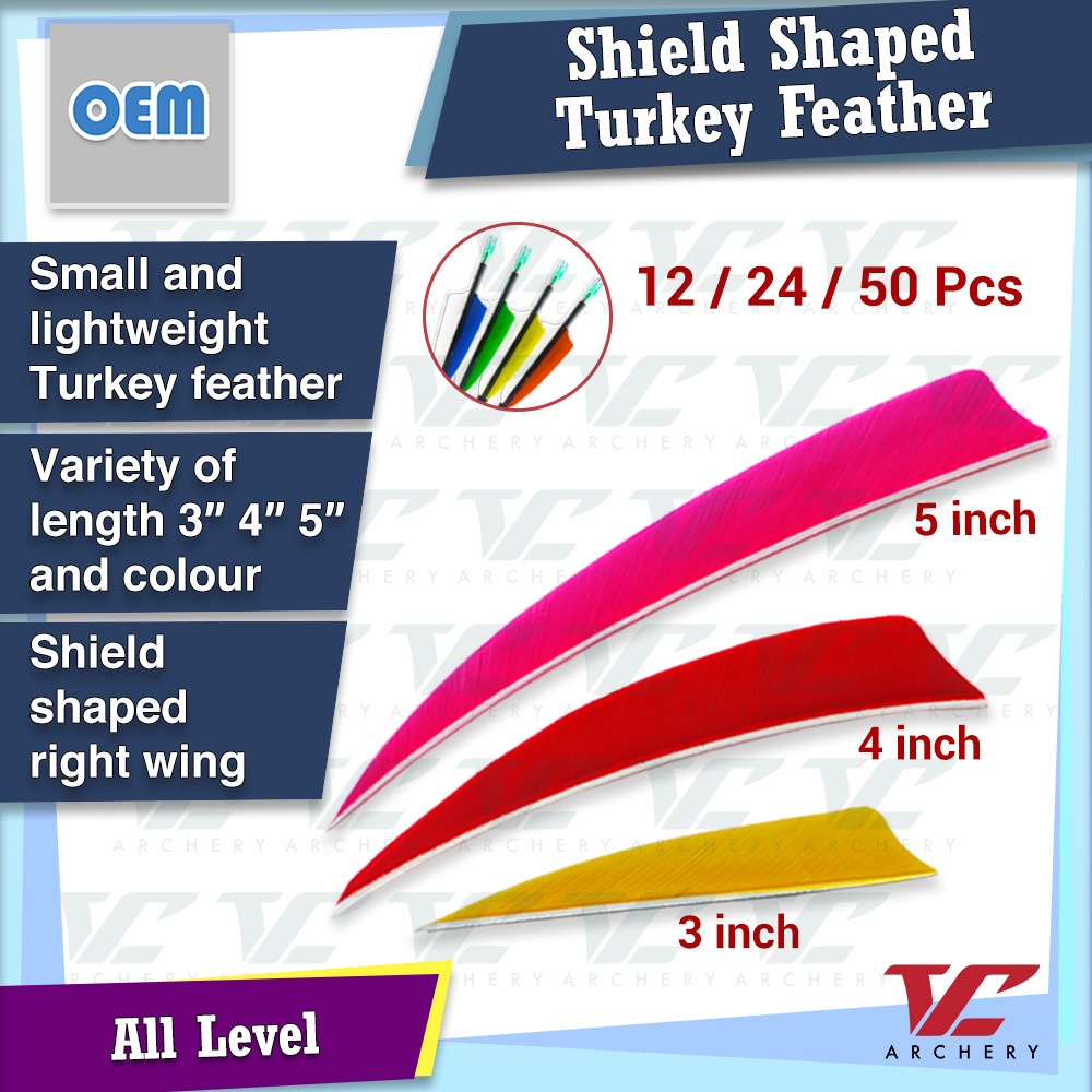 V Club Archery Turkey Feather Shield Shaped Fletching Vanes - 3" 4" 5 ...
