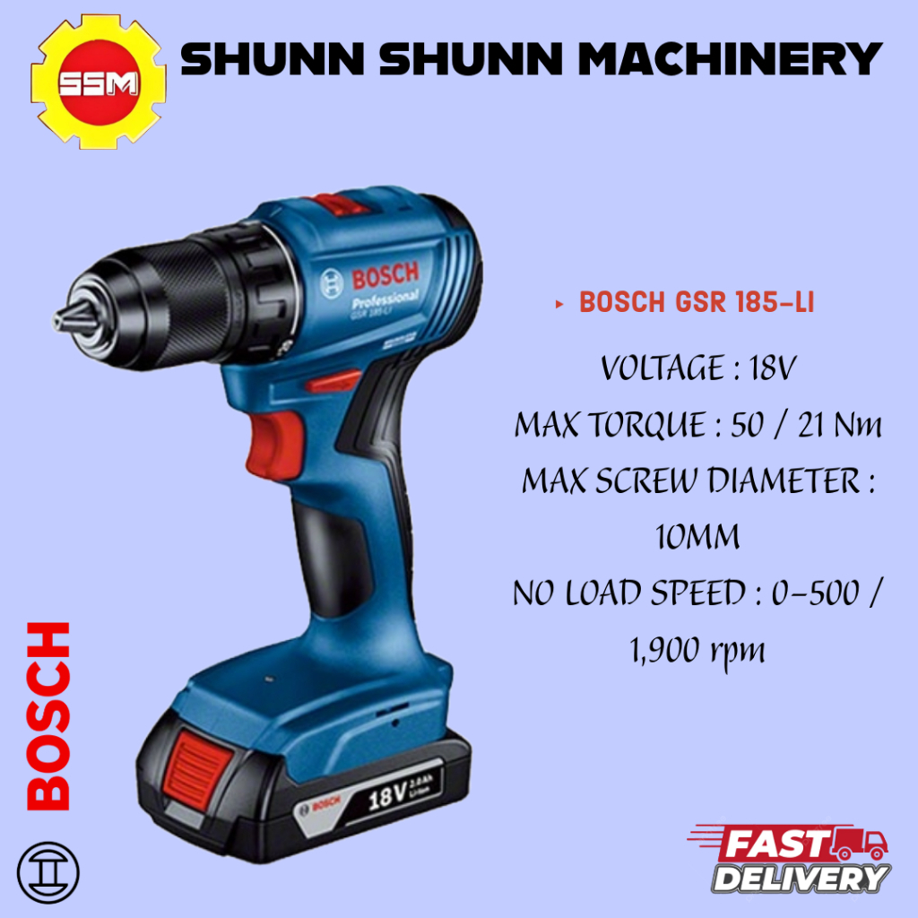 BOSCH GSR 185-LI CORDLESS SCREWDRIVER DRILL 18V | Shopee Malaysia