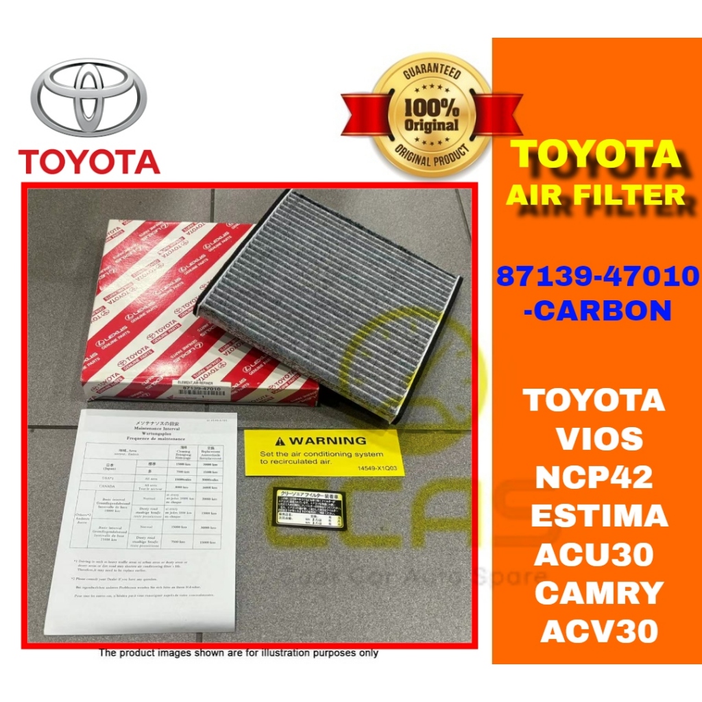 CABIN AIRCOND FILTER CARBON TOYOTA VIOS NCP42 CAMRY ACV30 ESTIMA ACR30 HARRIER ACU30 ALPHARD ...