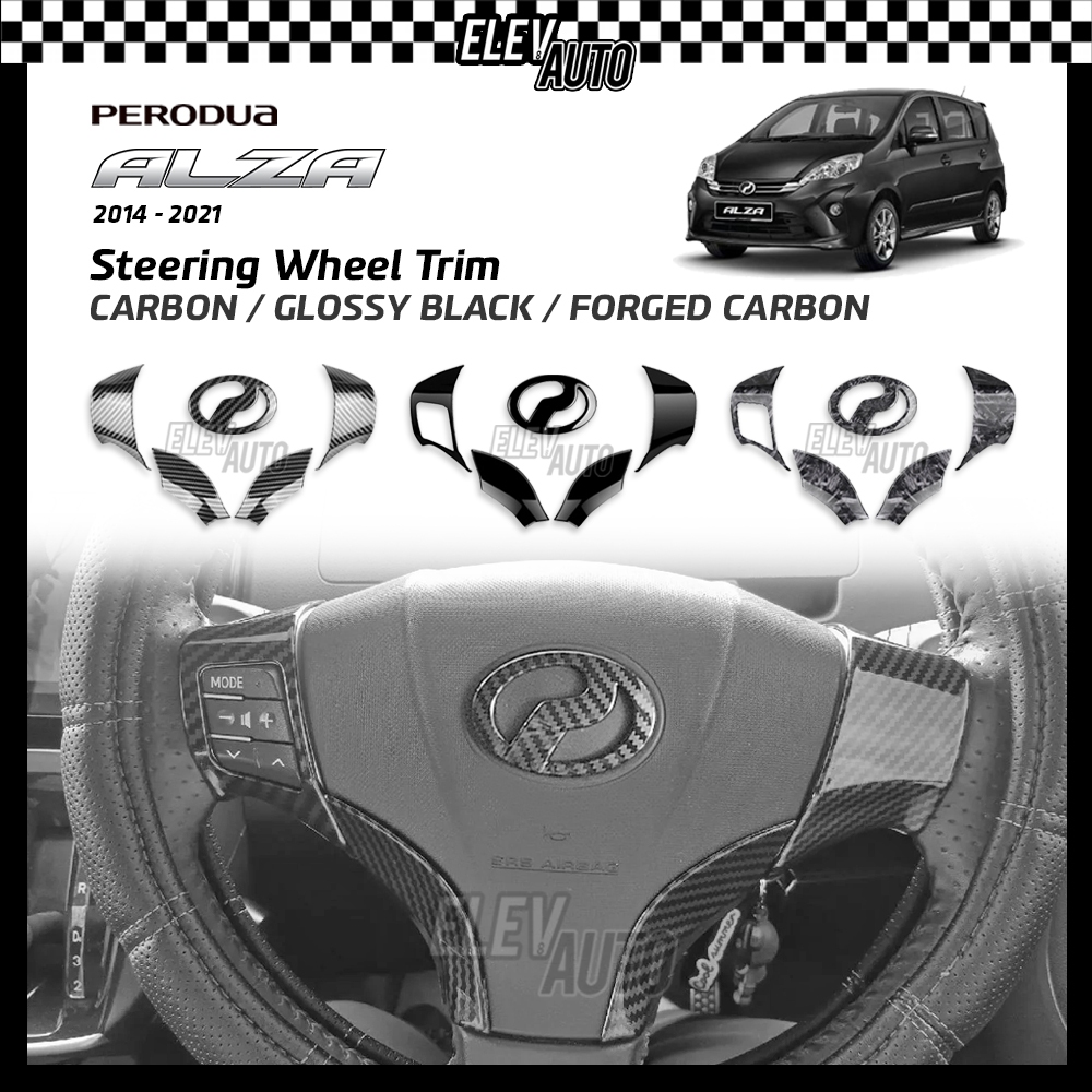 Perodua Alza 2014-2021 Carbon Black 3D Steering Wheel Frame Logo Trim ...