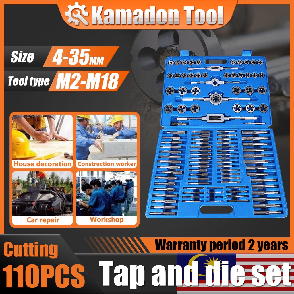 110pcs/set Tap And Die Set Tap Wrench Die Handle Screw Thread Threading ...