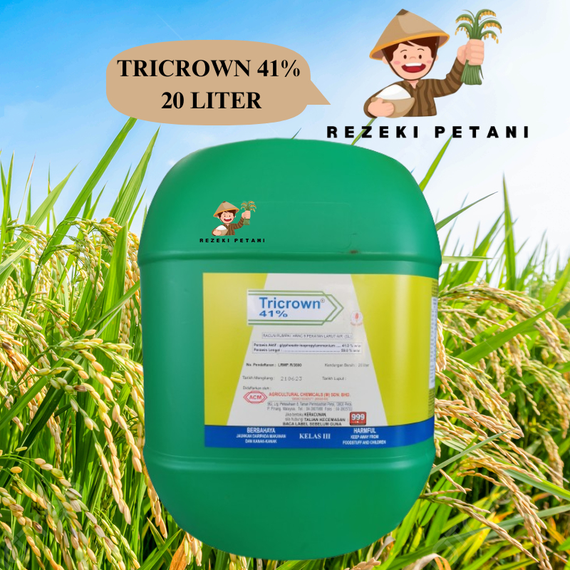 [ORIGINAL] 20L Tricrown ACM Glyphosate 41% Herbicide Sama Macam Ecomax ...