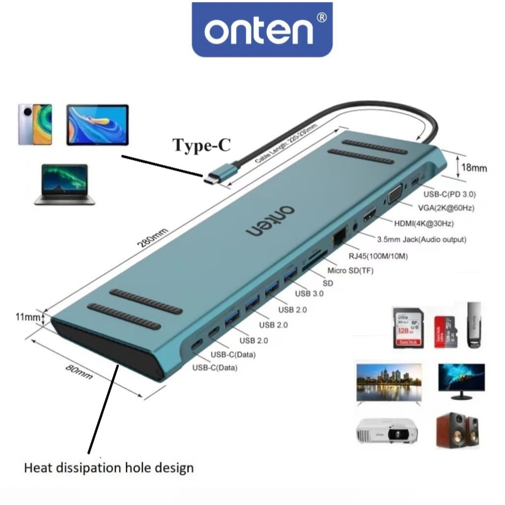 Onten 13 in 1 USB C Multi Function Docking Station USB C Network Hub ...