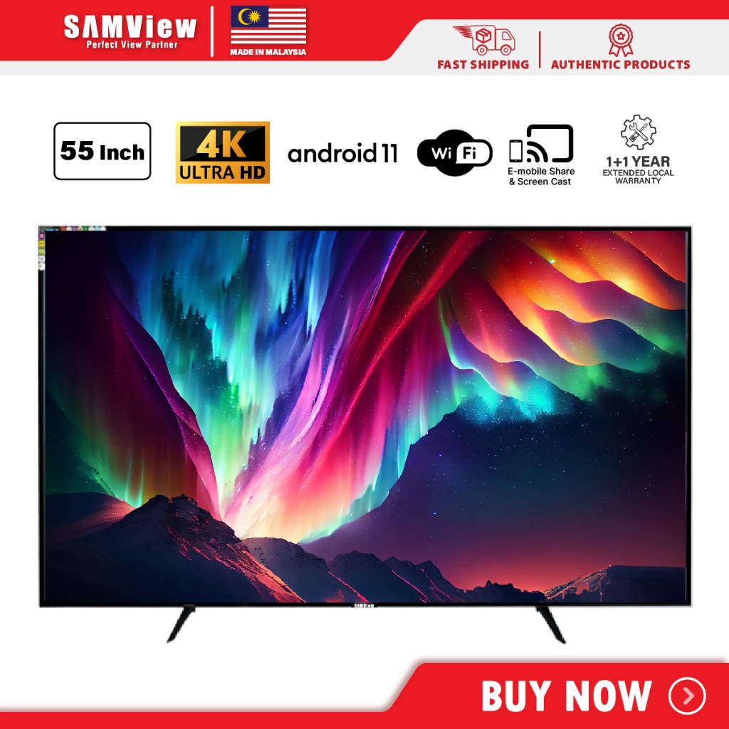 SAMView 4K Ultra HD Smart Digital LED Android TV with Netflix (55 ...