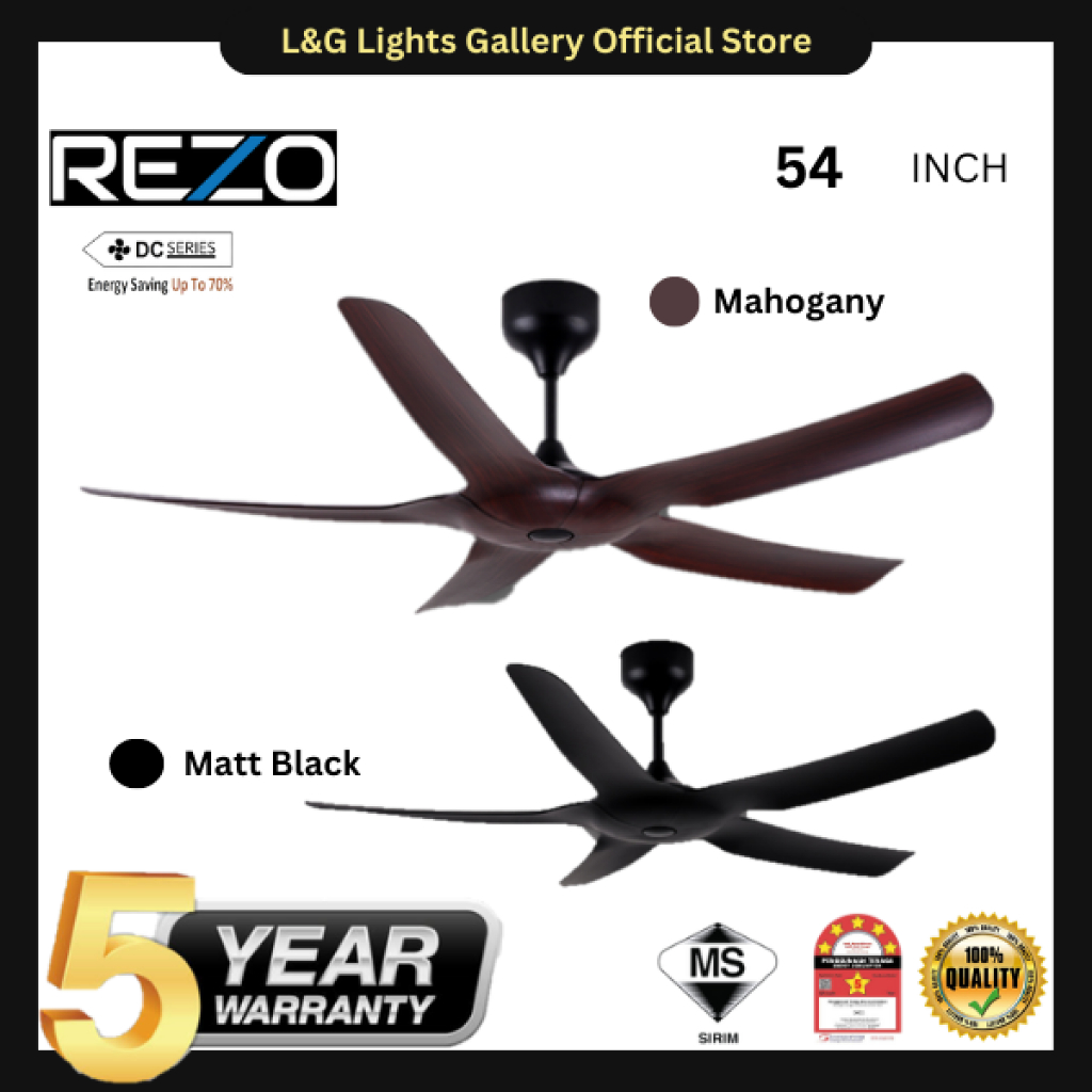 lglights Rezo Maxim DC Motor Ceiling Fan 54 inch 6 Speed 5 ABS Blade ...