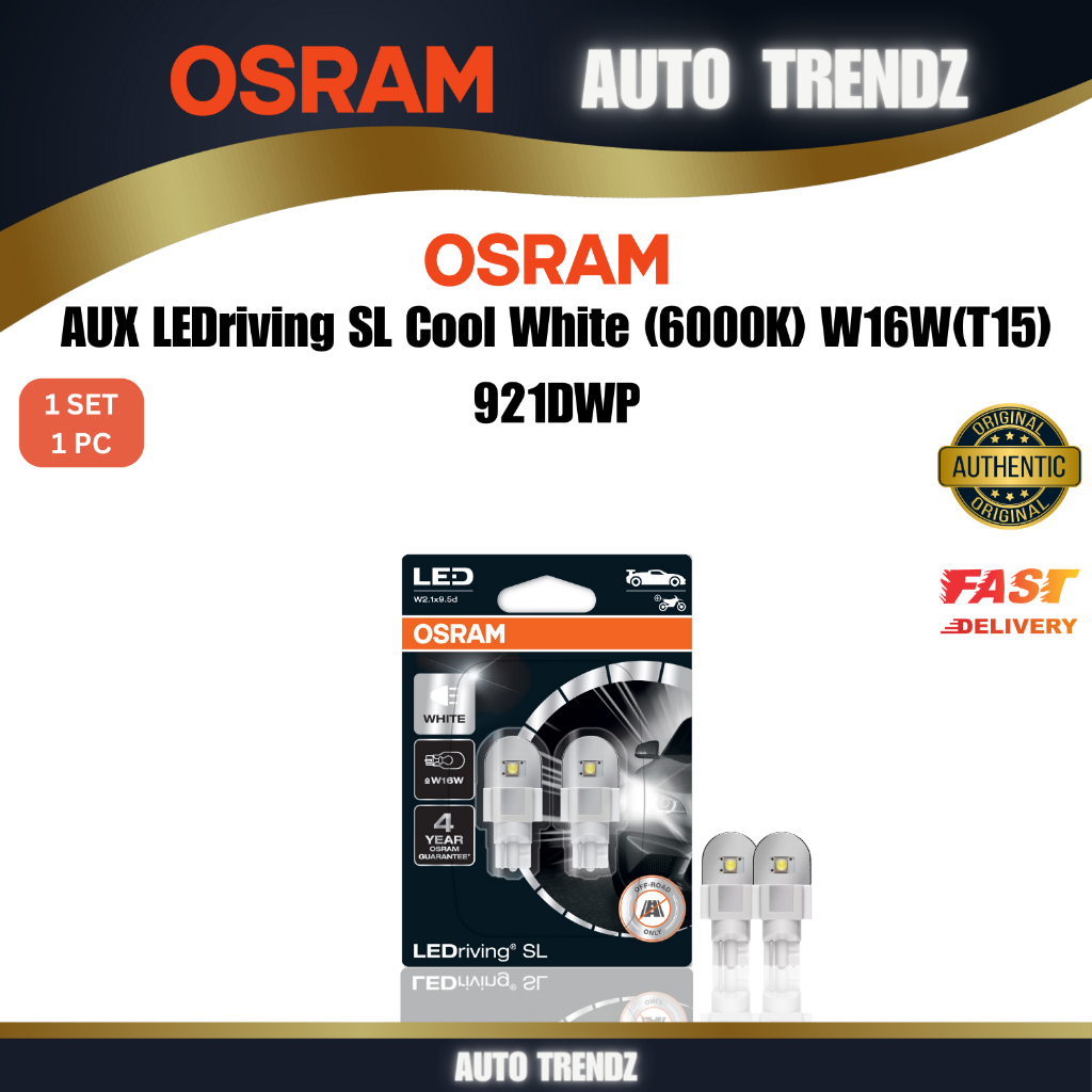OSRAM AUX LEDriving SL COOL WHITE (T15) 6000K | 921DWP | W2.1x9.5d | W16W | 12V | 2W | 2 PCs ...