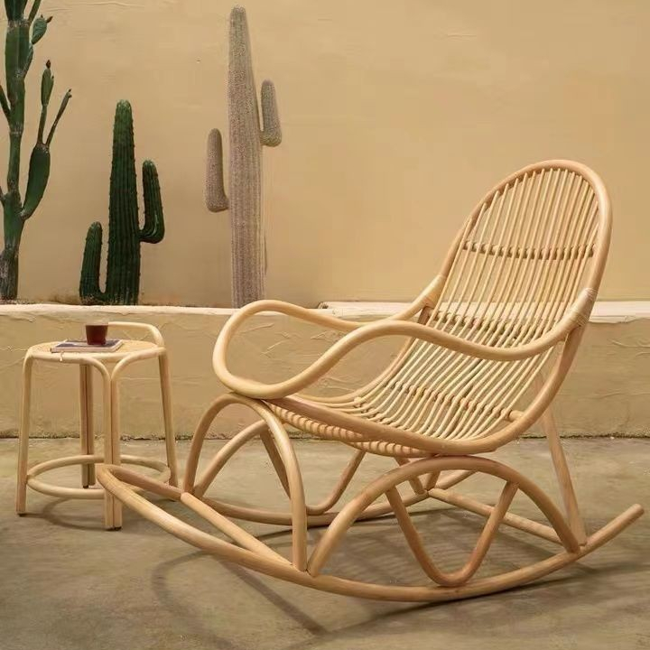 Rattan manau rocking chair heavy duty strong lazy chair with pillow ...