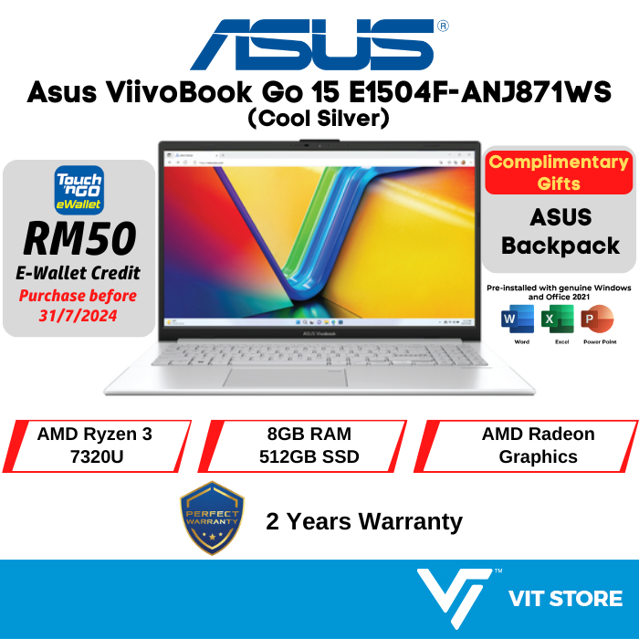 Asus VivoBook Go 15 E1504F-ANJ871WS Laptop | AMD Ryzen 3 7320U 8GB ...