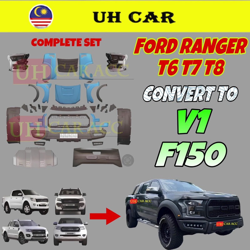(F150 V1) Ford Ranger T6 T7 T8 2012-2022 Convert To F150 Bumper Grill ...