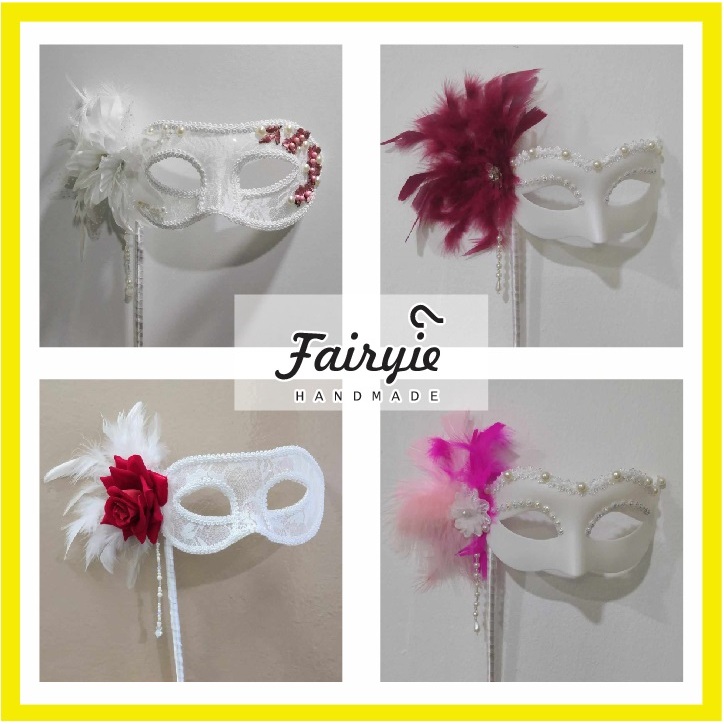 ⚡READY STOCK⚡ White Masquerade Mask Stick Party Mask White Flower ...