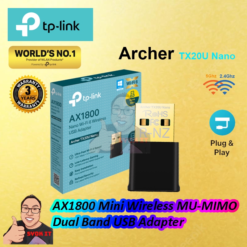 TP-LINK ARCHER TX20U NANO AX1800 NANO WI-FI 6 DUAL BAND WIRELESS USB ...