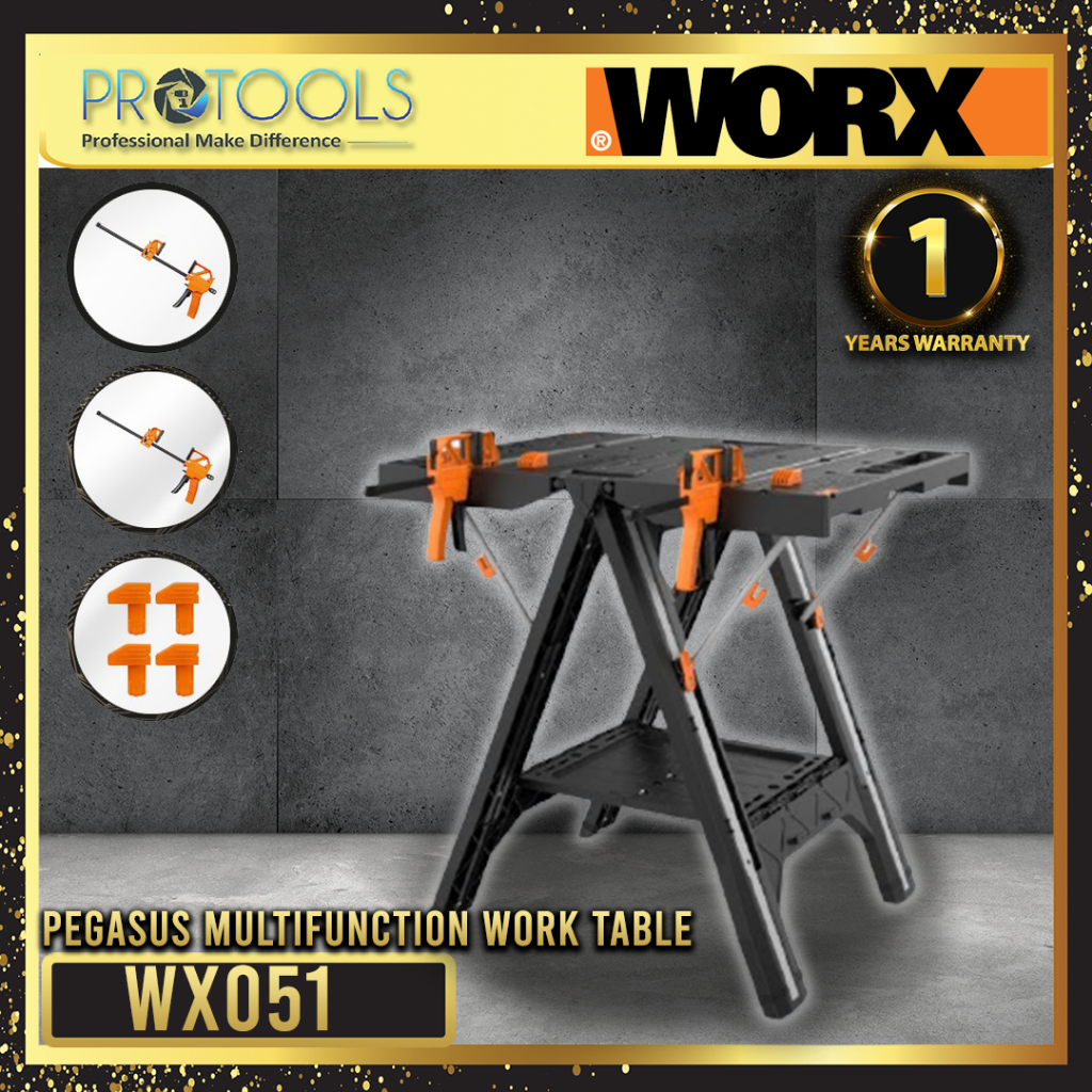 WORX WX051 PEGASUS FOLDING WORK TABLE & SAWHORSE WITH QUICK CLAMPS ...