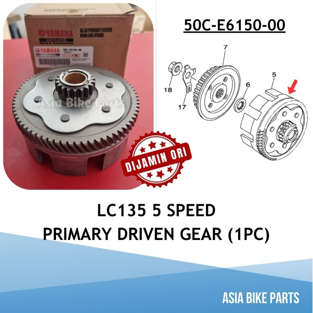 Yamaha Original LC135 5 Speed 5S Primary Driven Gear Assy / Mangkuk Clutch - 50C-E6150-00 ...