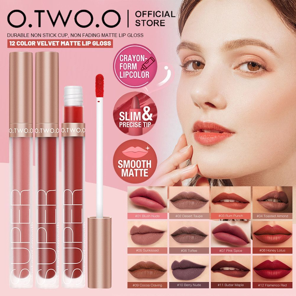 O.TWO.O Matte Liquid Lipstick Long-lasting Waterproof Lip Gloss 12 ...