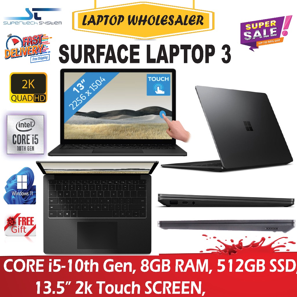 Microsoft Surface Laptop 3 Ultrabook– 13.5" Touch-Screen (Core i5-10Gen ...