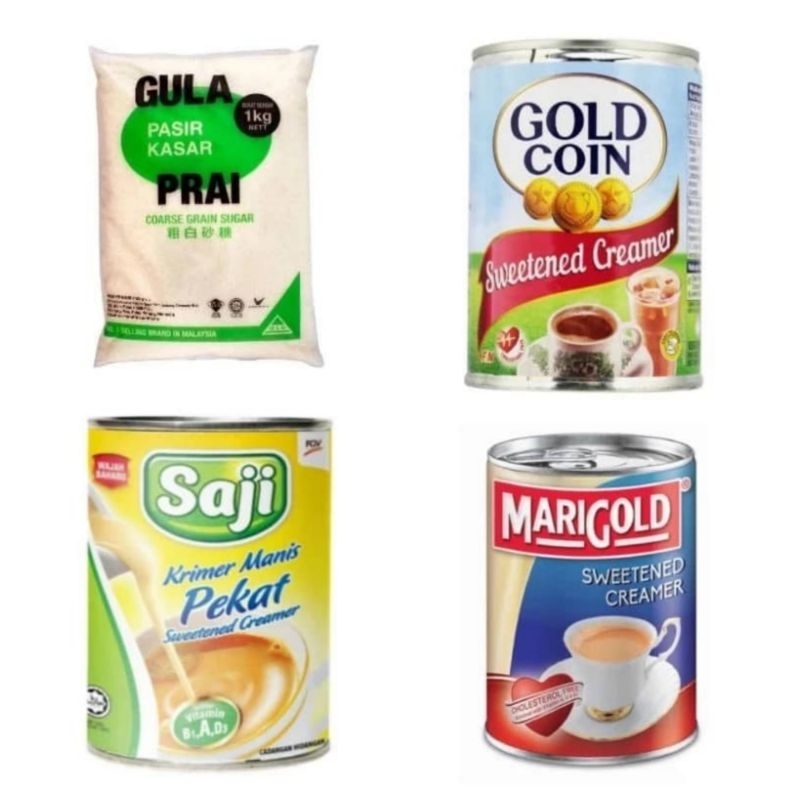 FREE SHIPPING GULA 1KG×3PEKEJ SUSU PEKAT×3TIN SAJI GOLD COIN MARI GOLD ...