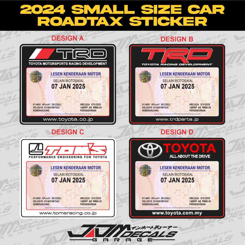 [2024 SMALL SIZE CAR ROADTAX STICKER] Toyota Windscreen Roadtax Decal ...