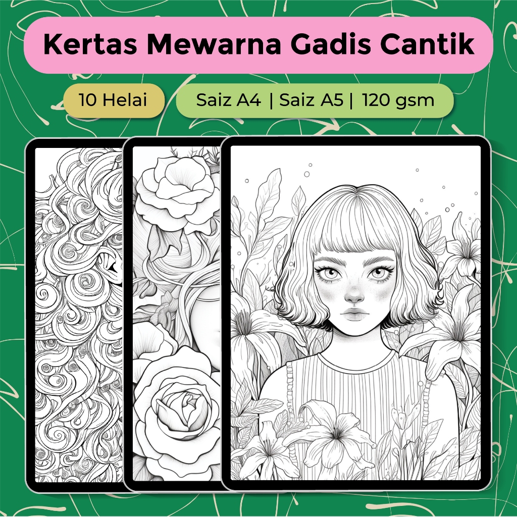 Kertas Mewarna Gadis Cantik Dewasa Coloring Pages 120gsm Size A4 Size ...