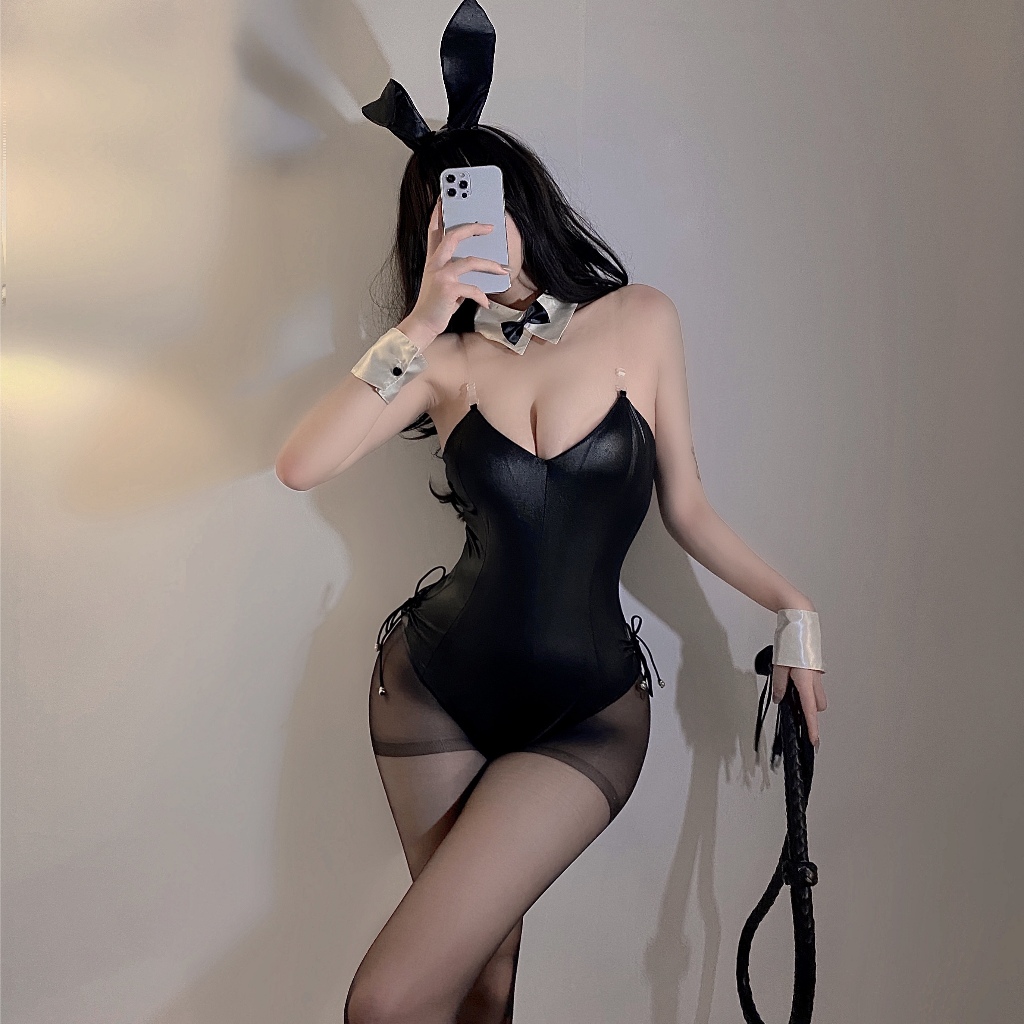 (Malaysia spot) sexy lingerie cute patent leather temptation COS role play one-piece rabbit sexy ...