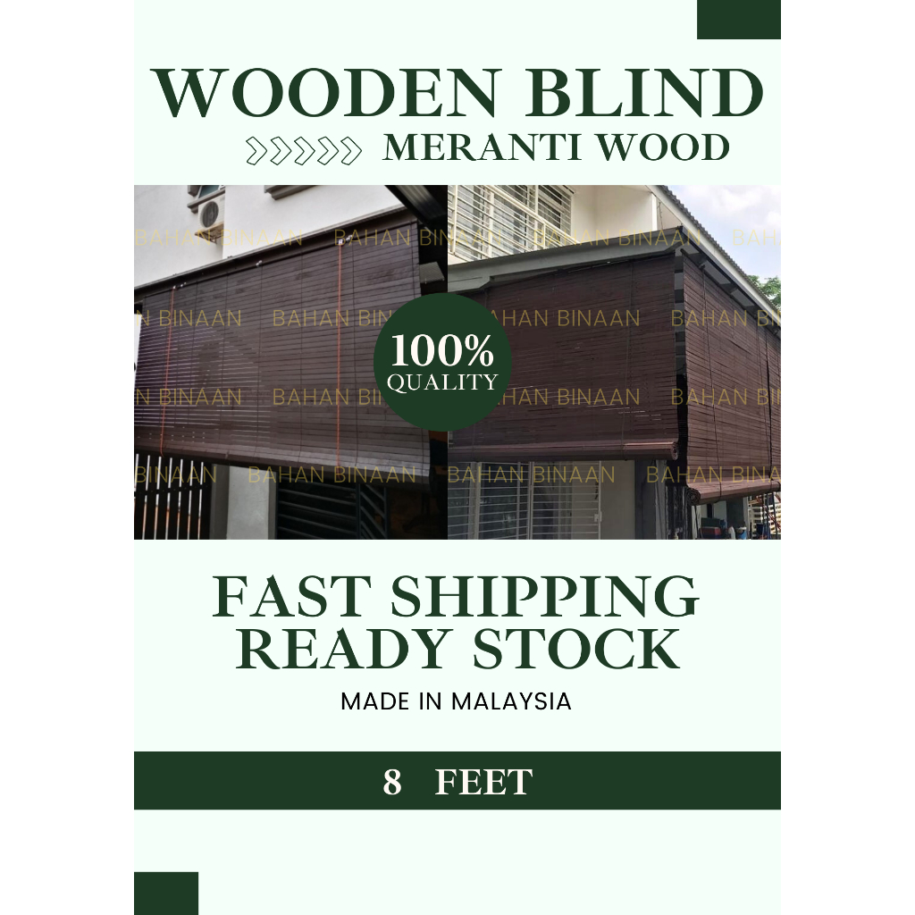 Premium Wooden Blinds (Meranti Wood) / Bidai Kayu Meranti (8 Feet ...