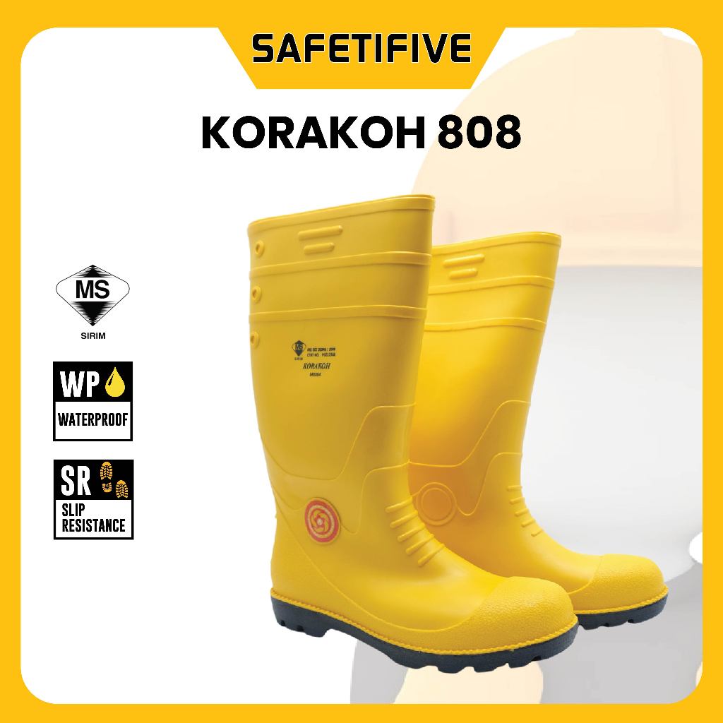 KORAKOH 808 STEEL TOE CAP AND MID SOLE YELLOW RUBBER BOOT HIGHCUT - M808Y-MSTC | Shopee Malaysia