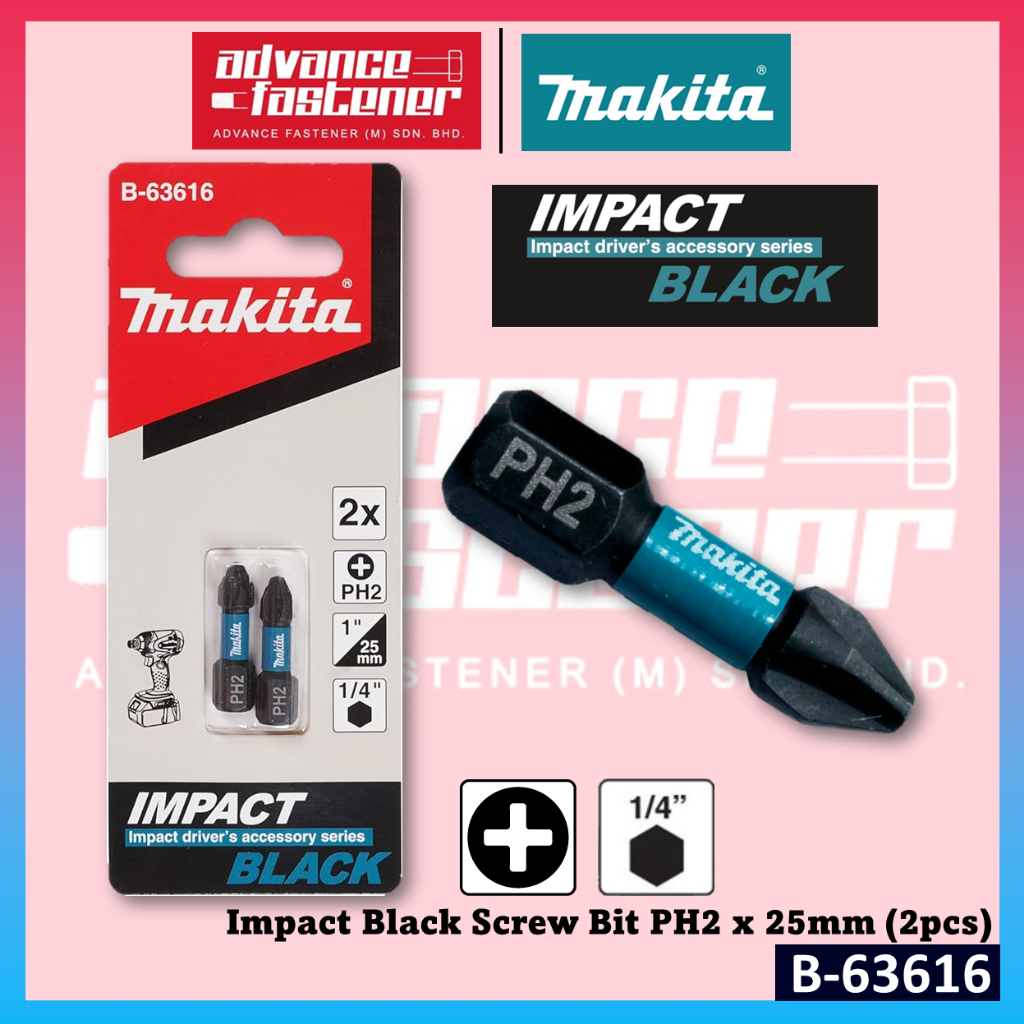 Makita B-63616 Impact Black Screw Bit PH2 x 25mm (2pcs) | Shopee Malaysia