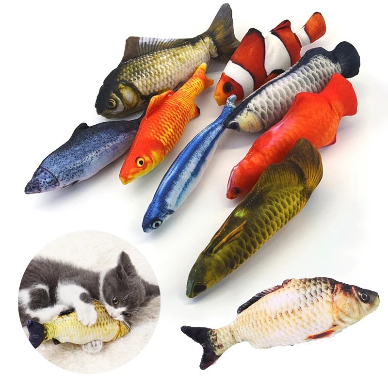 3D Fish Shape Cat Toy Simulation Plush Pillow With Catnip Pet Scratcher ...