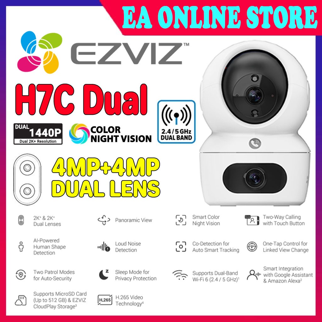 Ezviz H7C Dual Lens (4MP + 4MP) Pan/Tilt Two Way Talk Color Night Vision WiFi Indoor Security ...