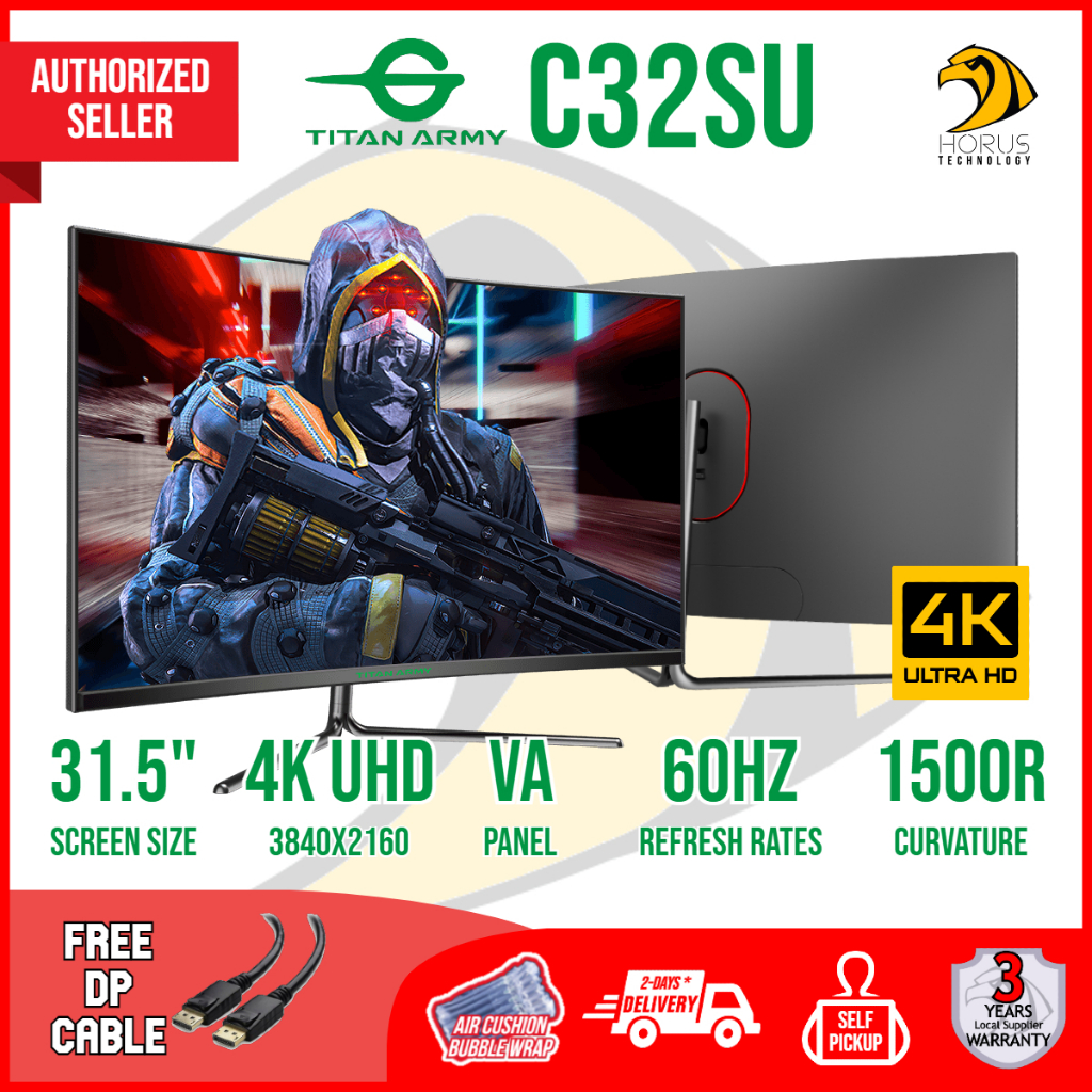 TITAN ARMY 32” UHD 4K R1500 Curved 60Hz Monitor (C32SU | 32C1UF ...