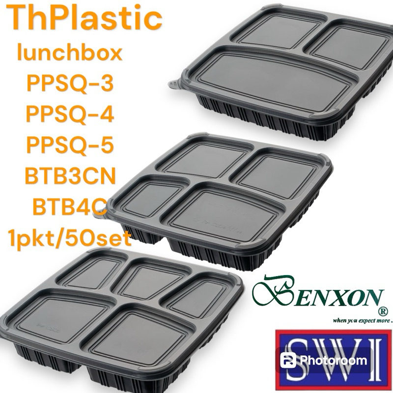 THplastic Benxon/SWI-3 Compartment Lunch Box (50set) Premium Disposable ...